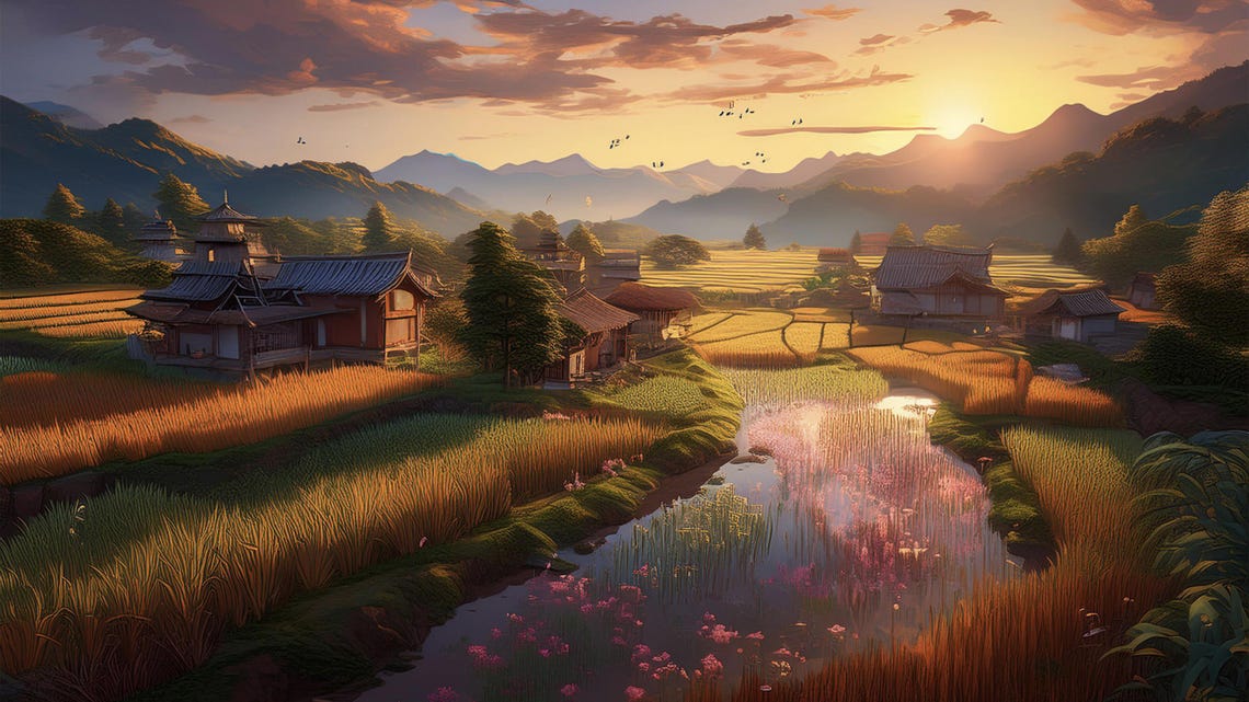 Asia Rural Landscape,rice Fields - Etsy