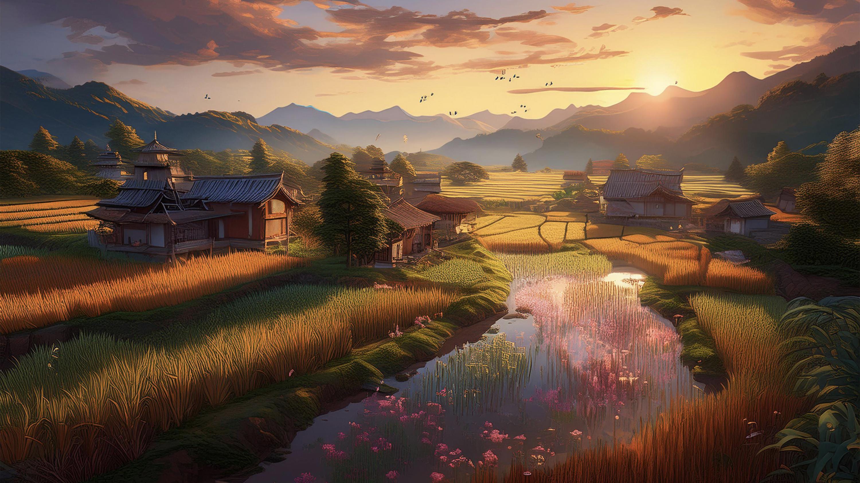 Asia Rural Landscape,rice Fields - Etsy