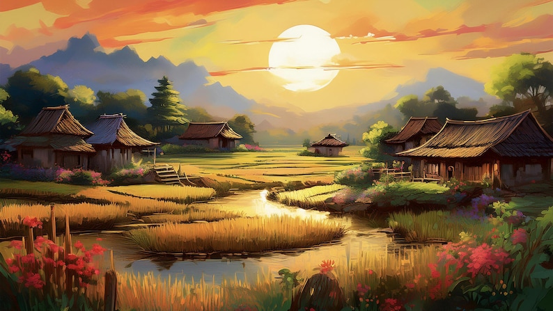 Asia Rural Landscape,rice Fields - Etsy