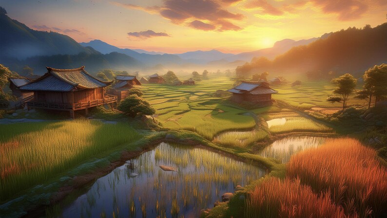 Asia Rural Landscape,rice Fields - Etsy