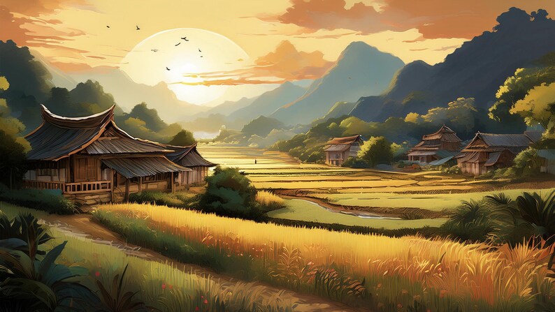 Asia Rural Landscape,rice Fields - Etsy