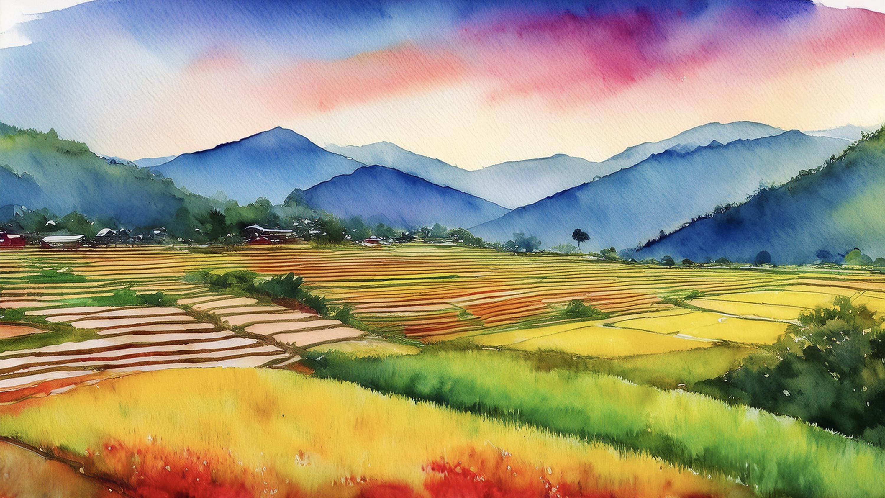 Asia Rural Landscape,rice Fields - Etsy