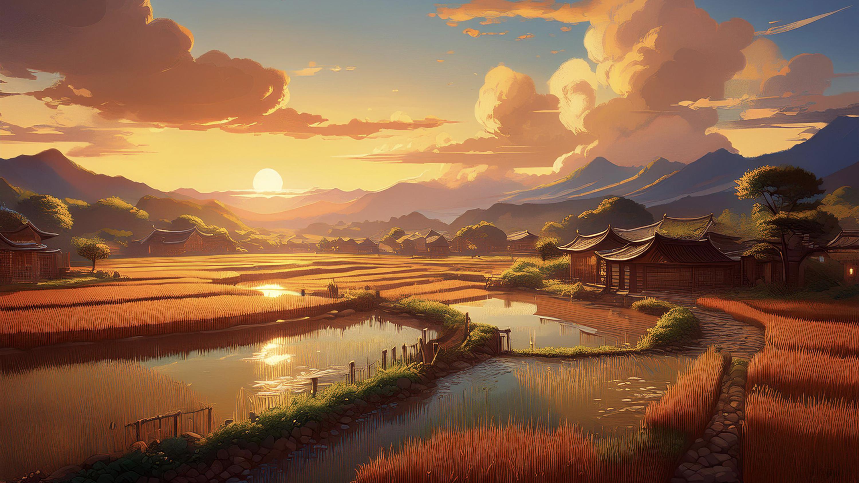Asia Rural Landscape,rice Fields - Etsy