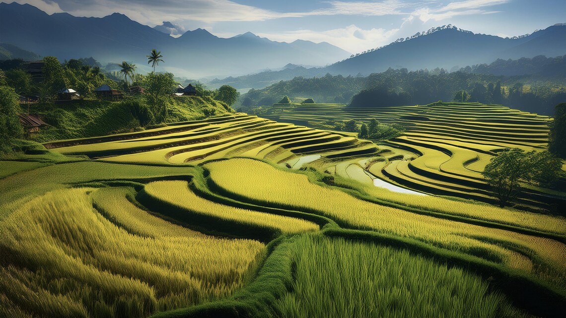 Asia Rural Landscape,rice Fields - Etsy