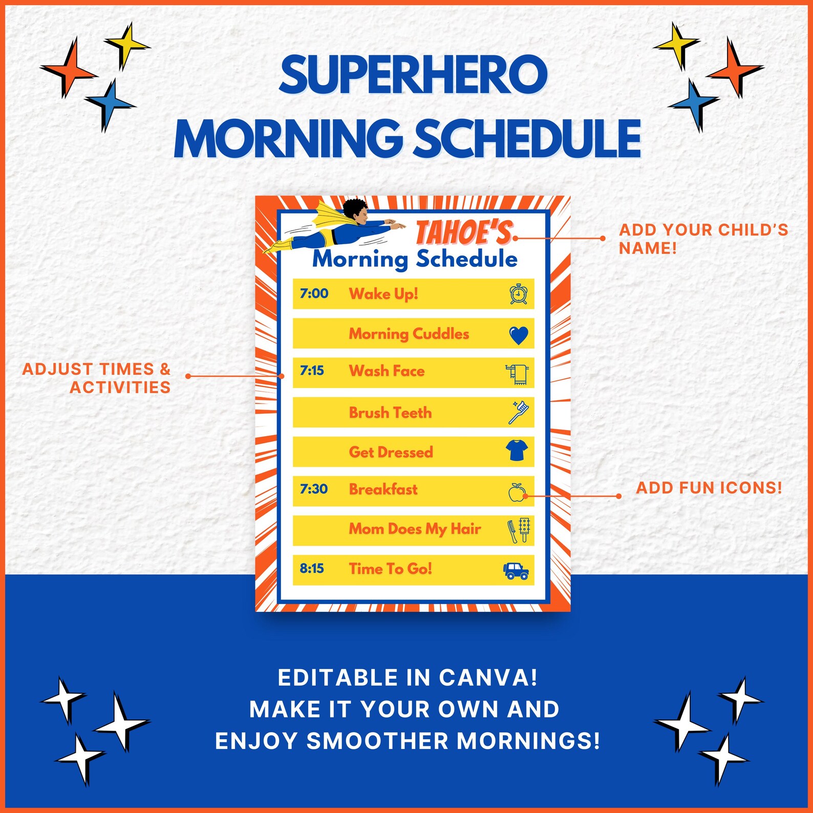 Superhero Morning Schedule - CANVA TEMPLATE - Etsy