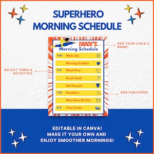 Superhero Morning Schedule - CANVA TEMPLATE - Etsy