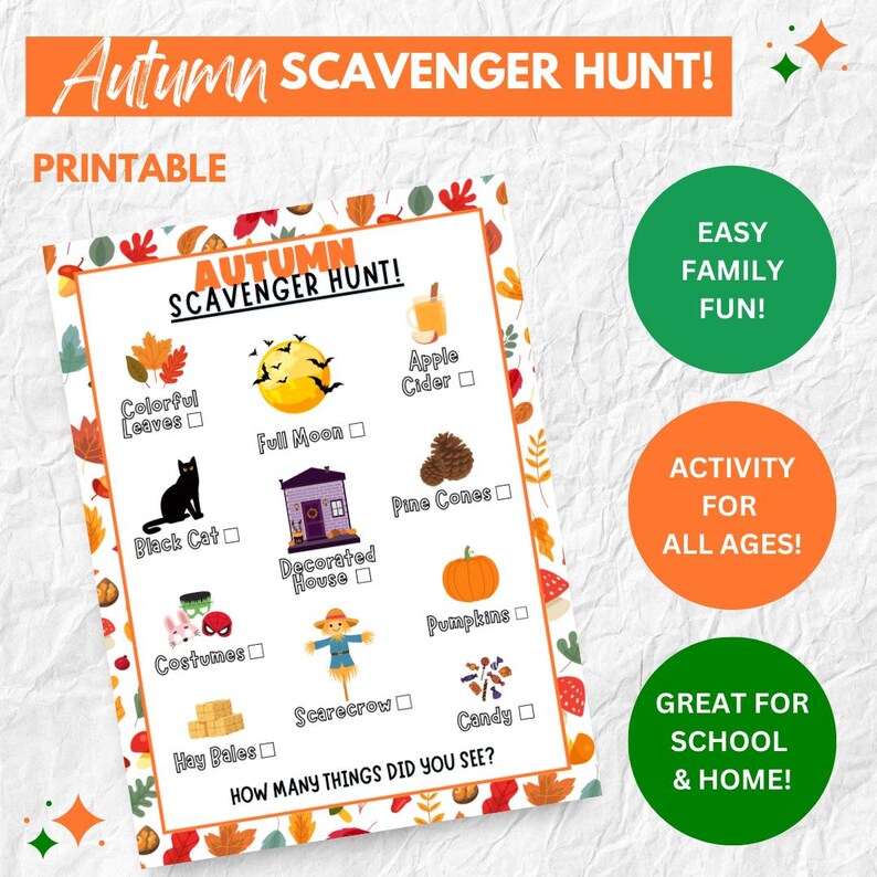 Autumn Scavenger Hunt Printable | Fun Fall Activities for Kids - Etsy
