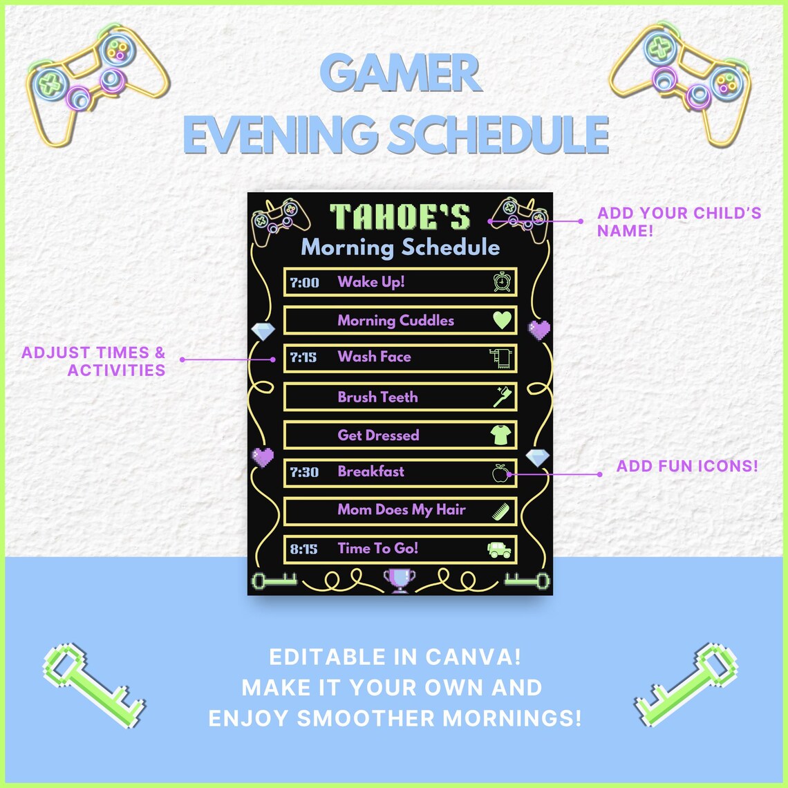 Gamer Evening Schedule - Video Game Evening Schedule - CANVA TEMPLATE ...