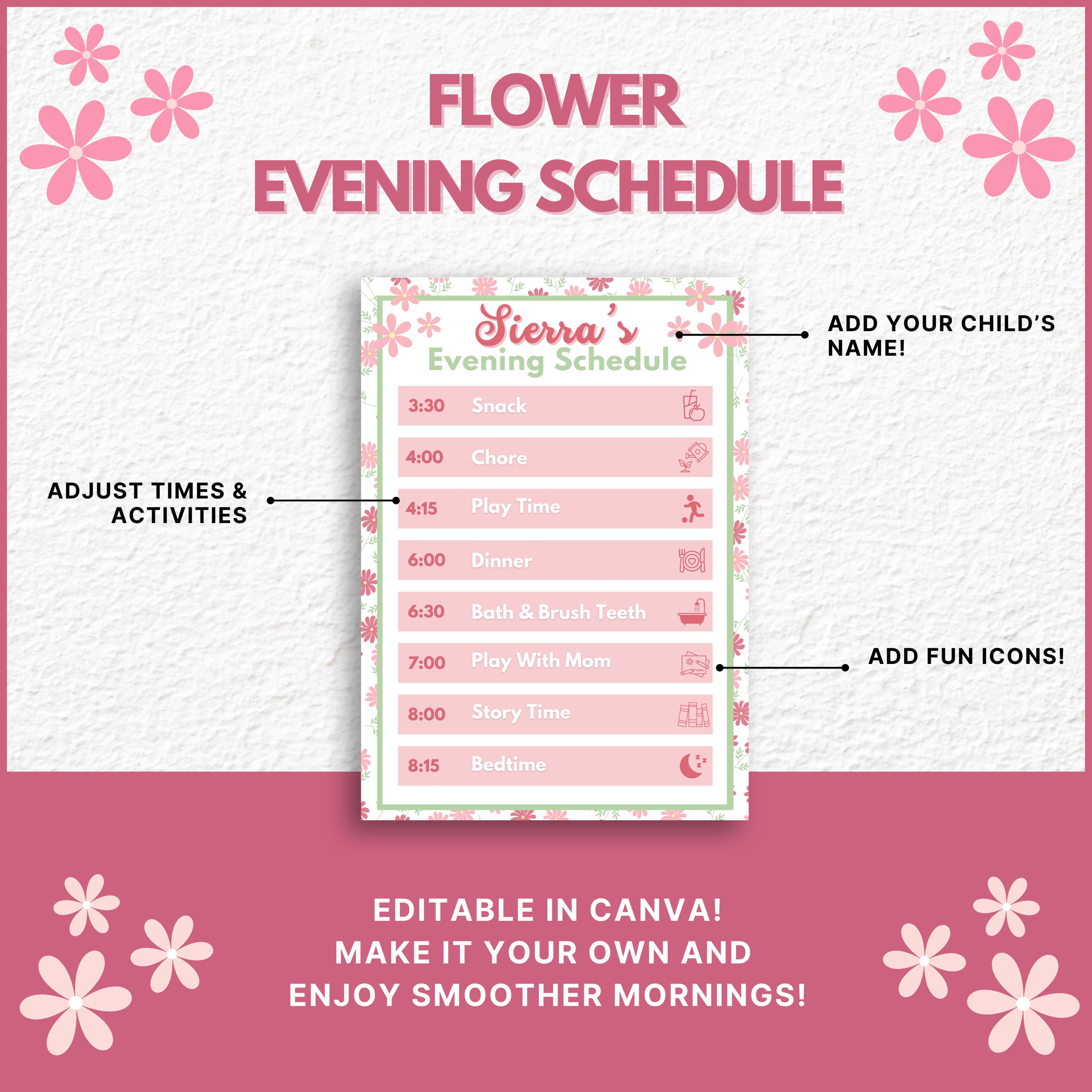 Flower Evening Schedule - CANVA TEMPLATE - Etsy