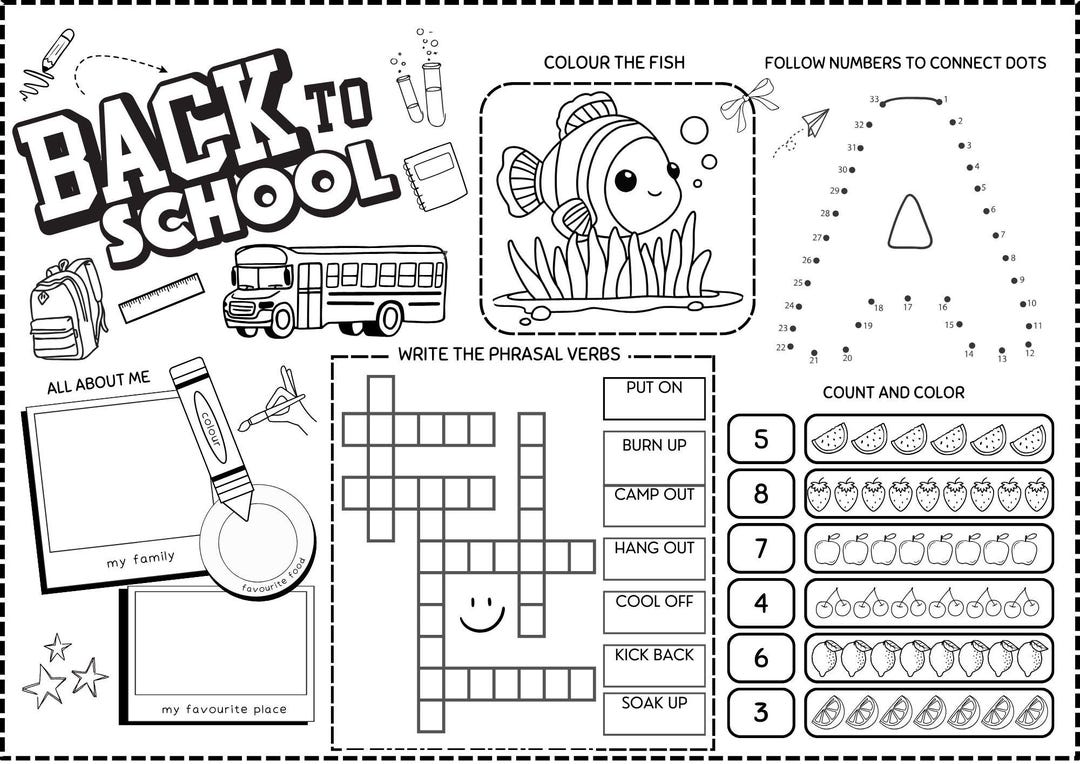 Printable Back to School Activity Placemat First Day of School Coloring ...