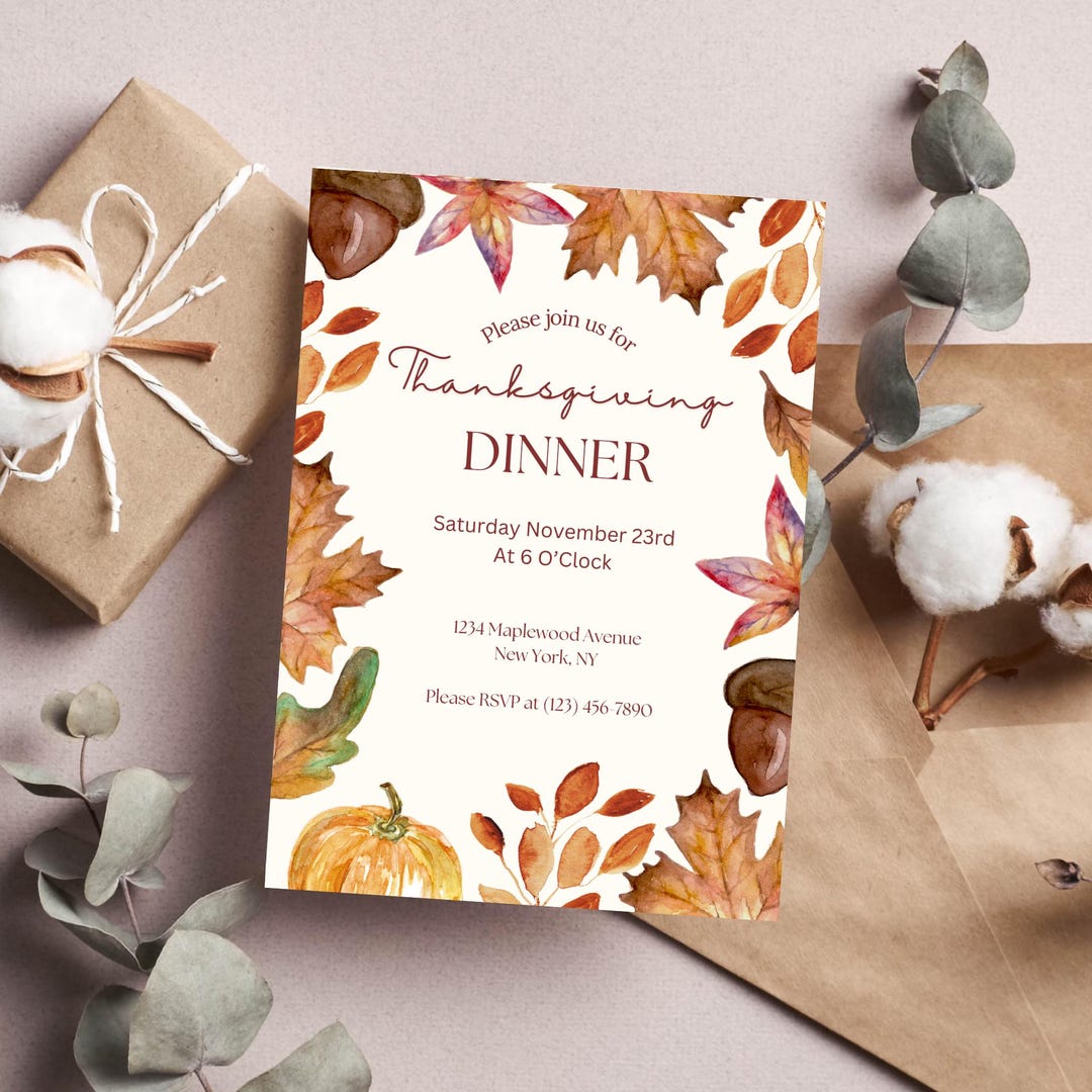 Thanksgiving Dinner Party Invitation, Digital Canva Invitation Template ...