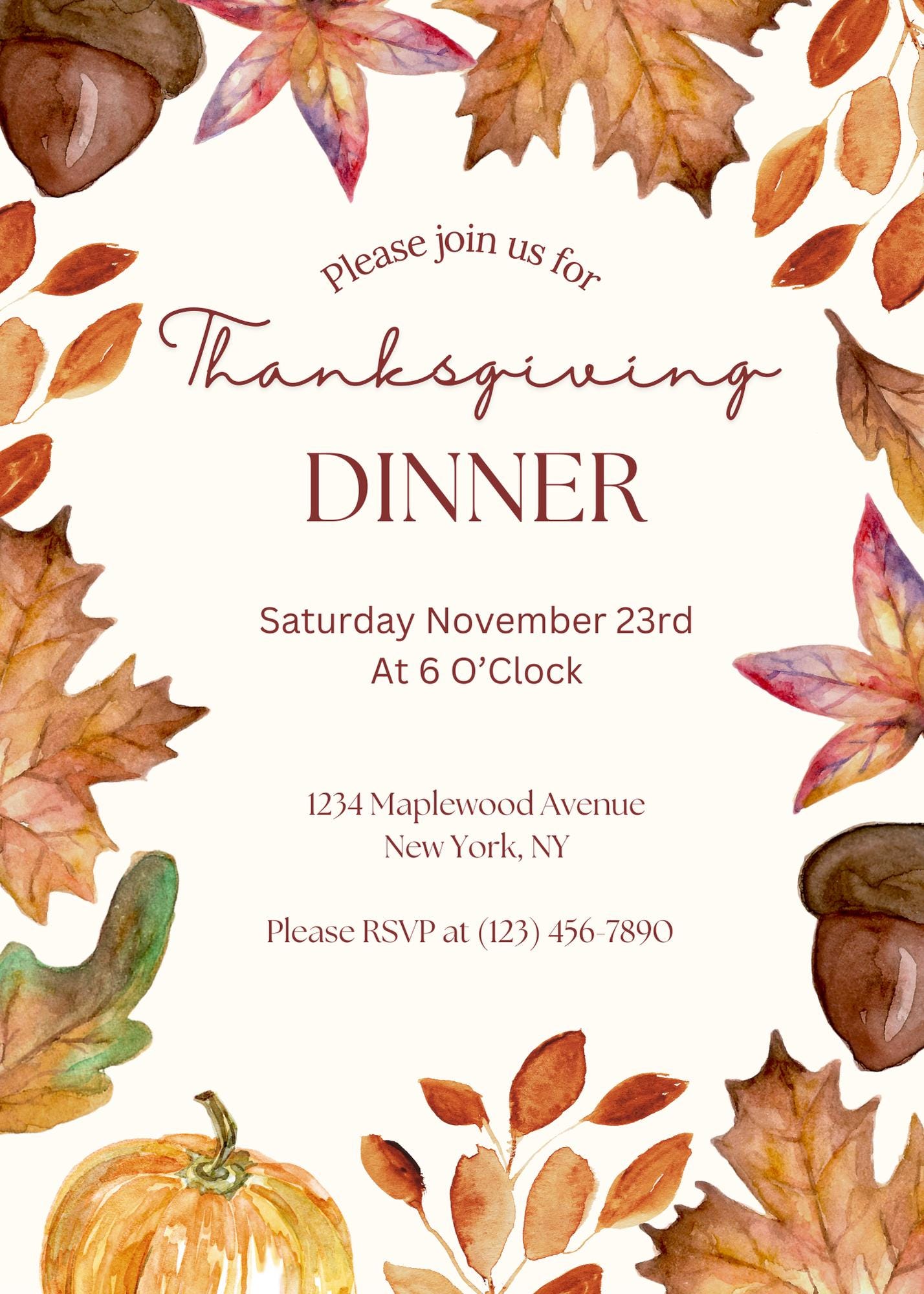 Thanksgiving Dinner Party Invitation, Digital Canva Invitation Template ...