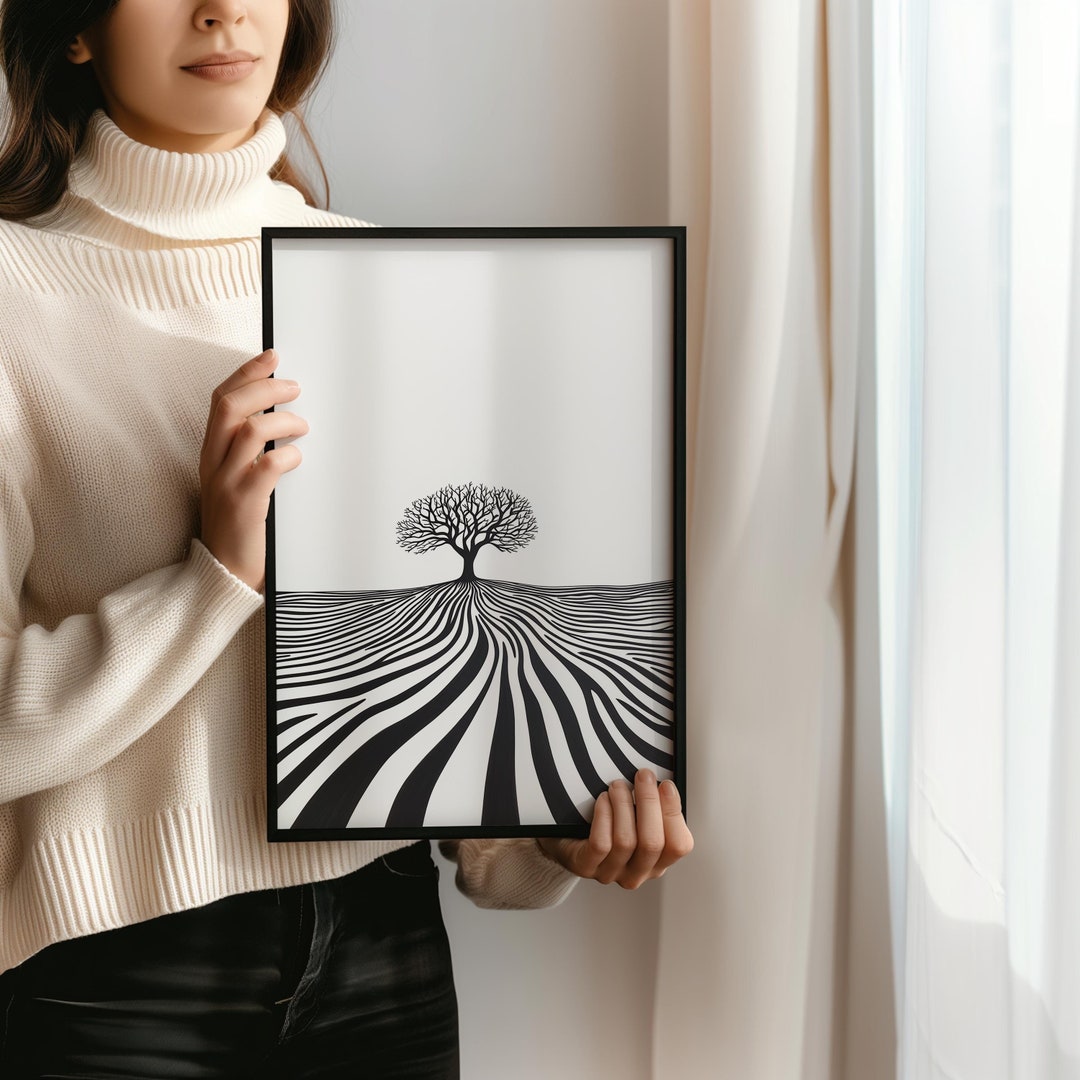 Abstract Tree Line Art | Joshua Tree | Desert Bold Monochrome ...