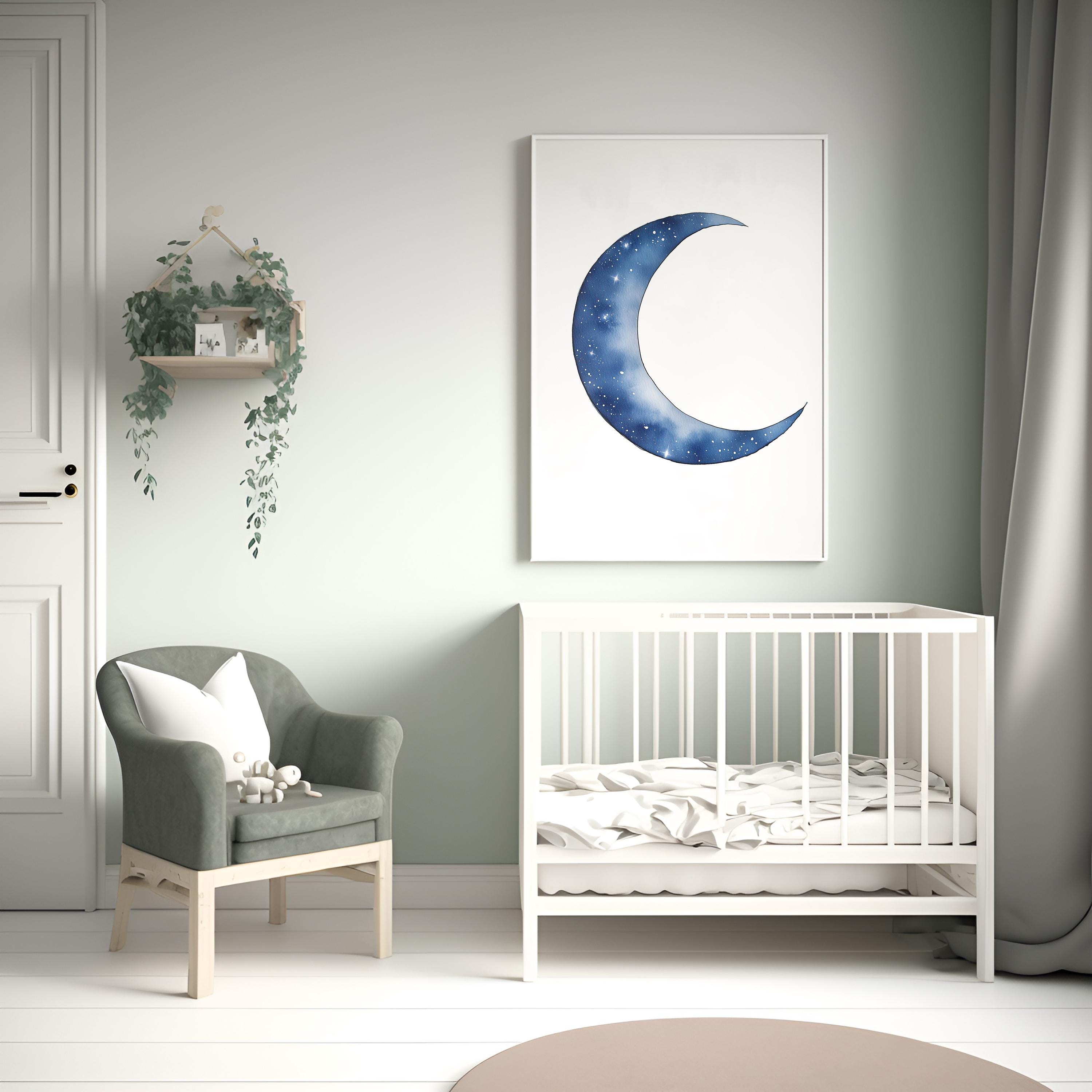 Dreamy Crescent Blue Moon Art Print | Perfect for Nurseries, Celestial ...