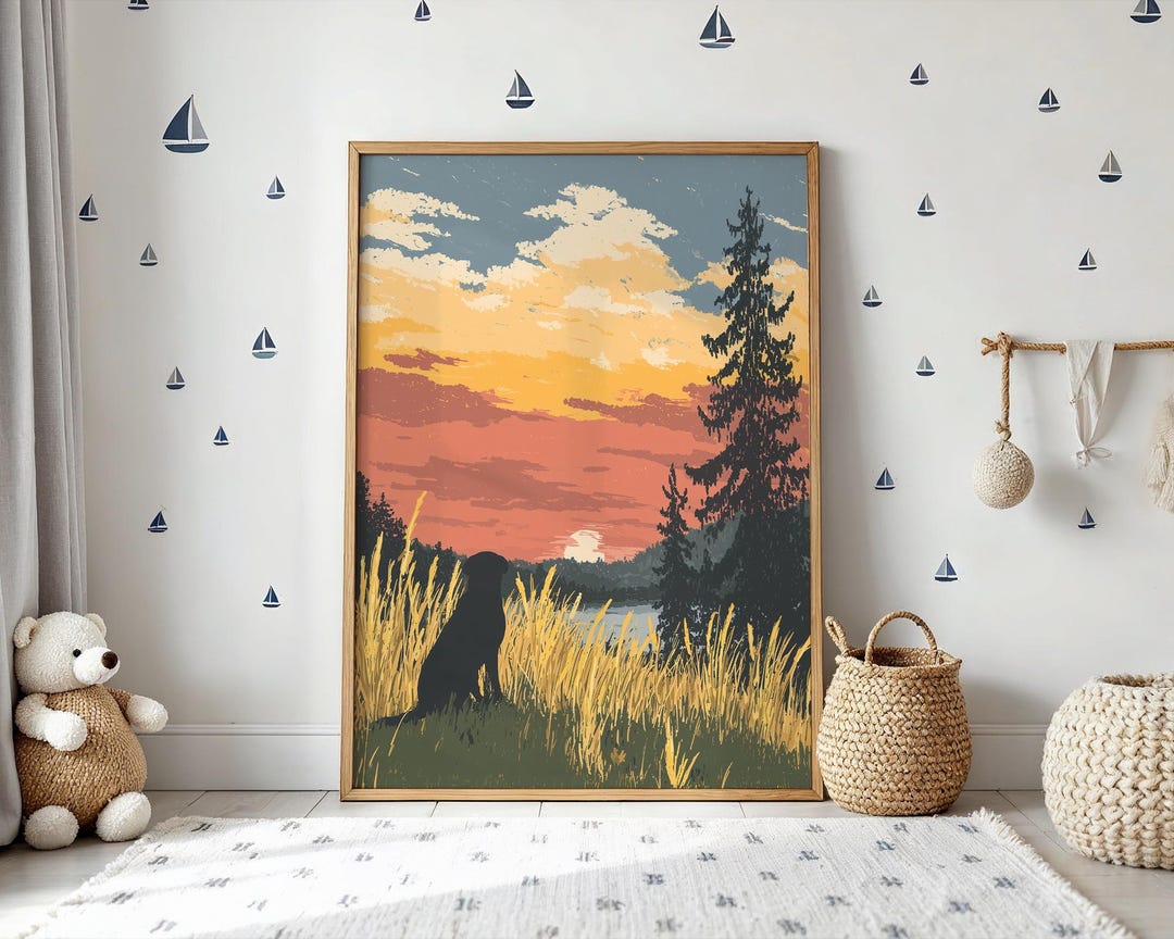 Sunset Labrador Retriever Print: Lakeside Silhouette Dog Art - Etsy