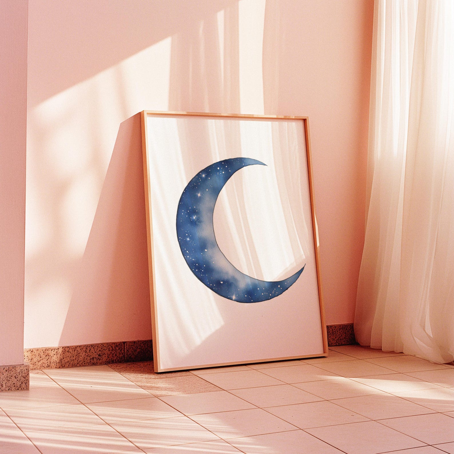 Dreamy Crescent Blue Moon Art Print Perfect for Nurseries, Celestial ...