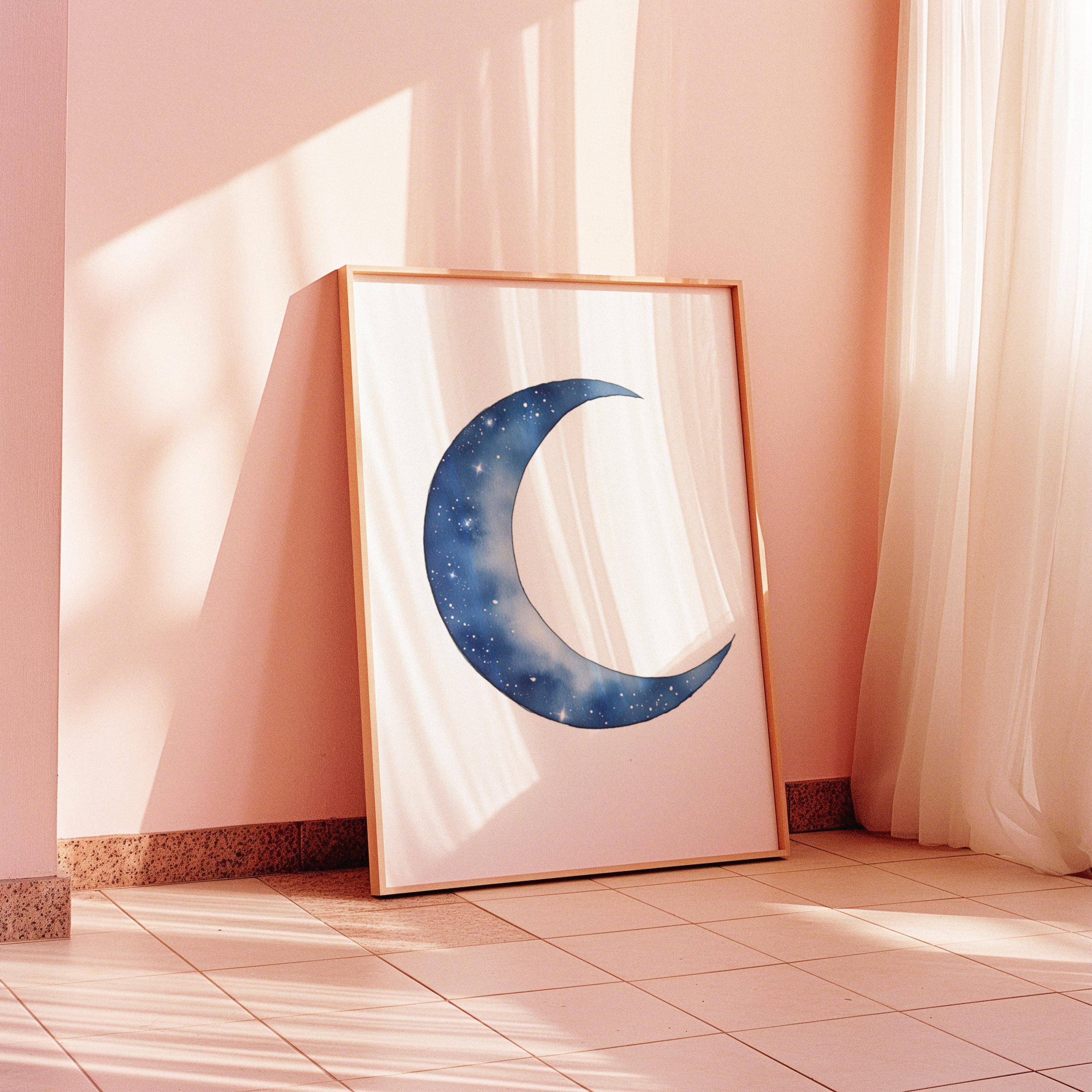 Dreamy Crescent Blue Moon Art Print Perfect for Nurseries, Celestial ...