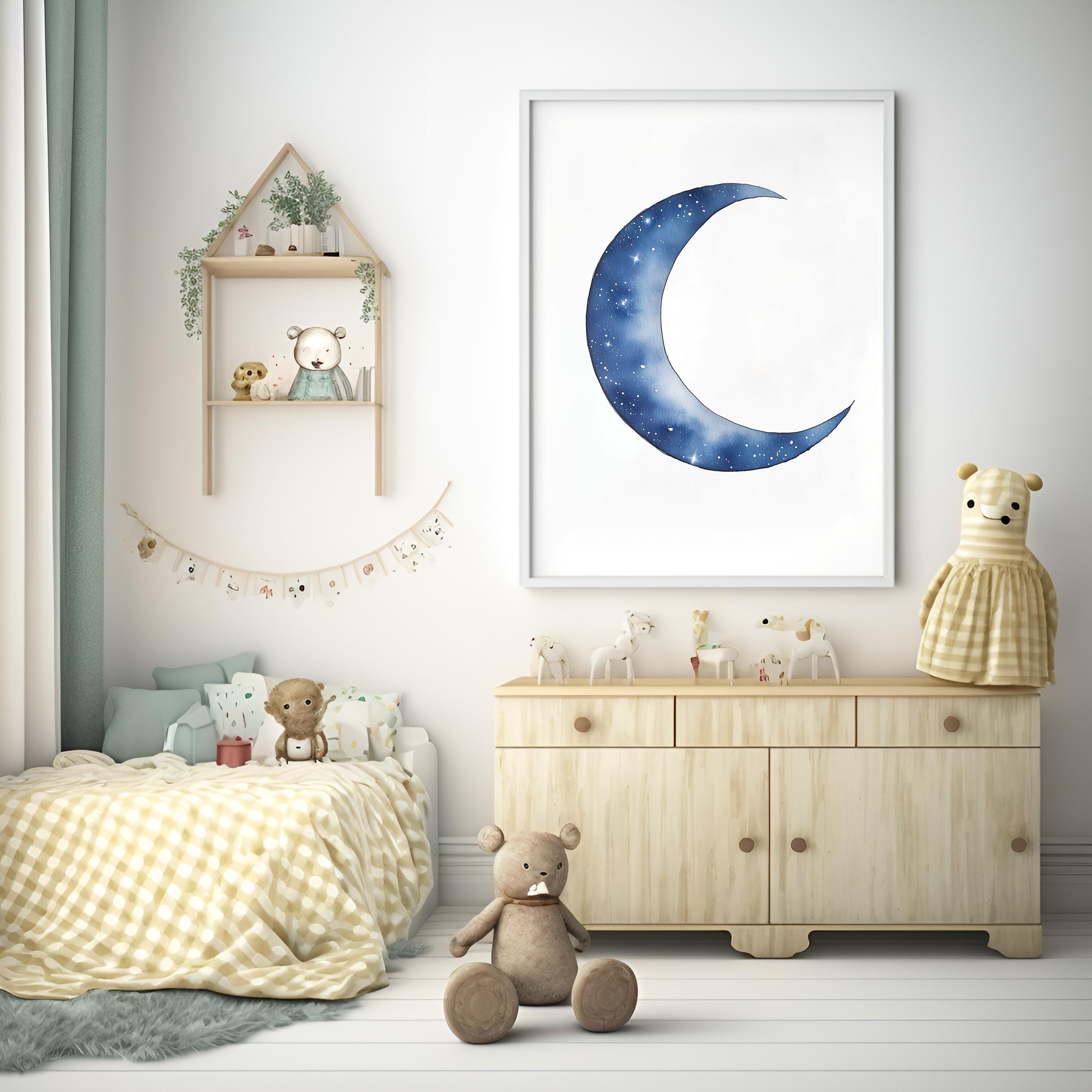 Dreamy Crescent Blue Moon Art Print | Perfect for Nurseries, Celestial ...