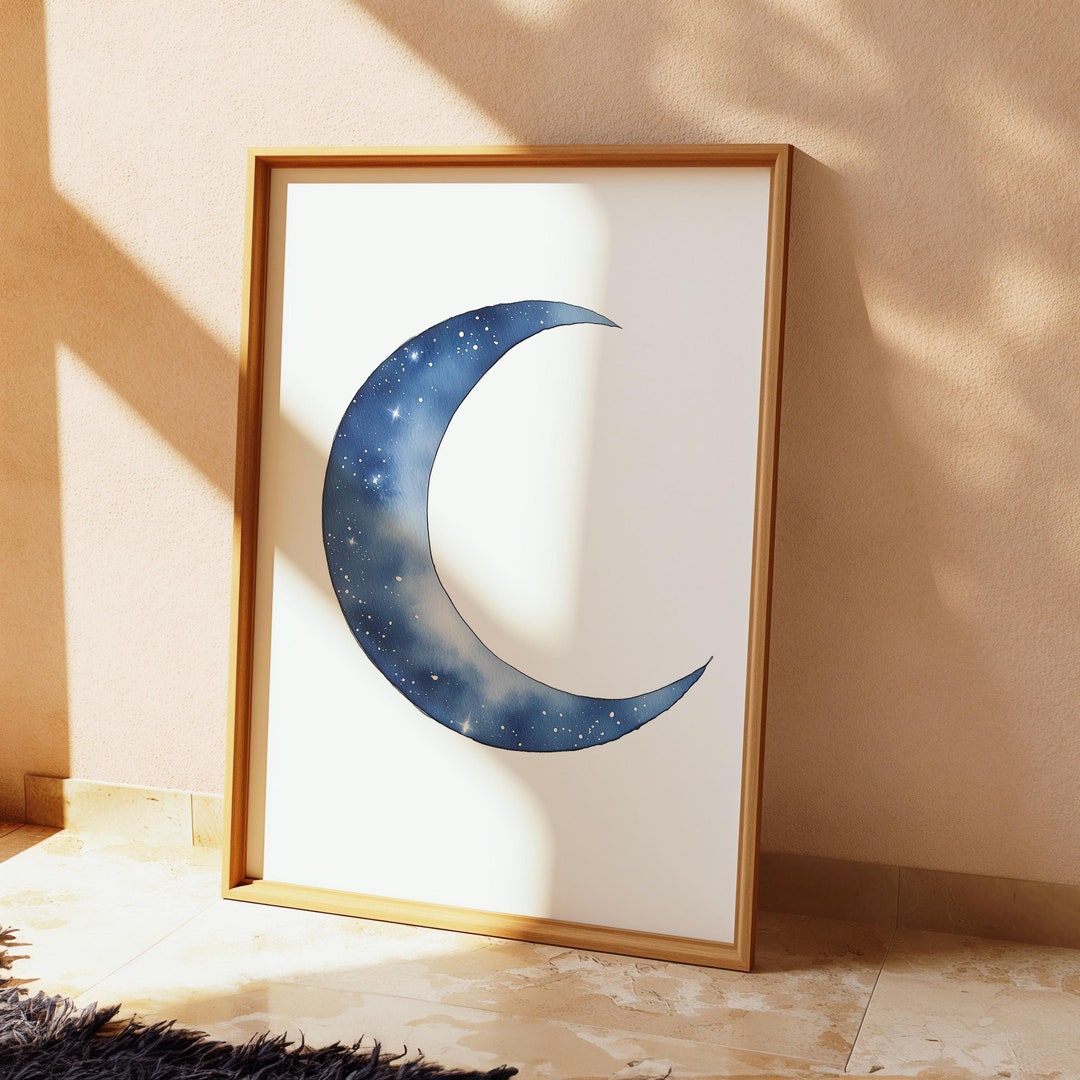 Dreamy Crescent Blue Moon Art Print | Perfect for Nurseries, Celestial Decor | Unique Gift ...