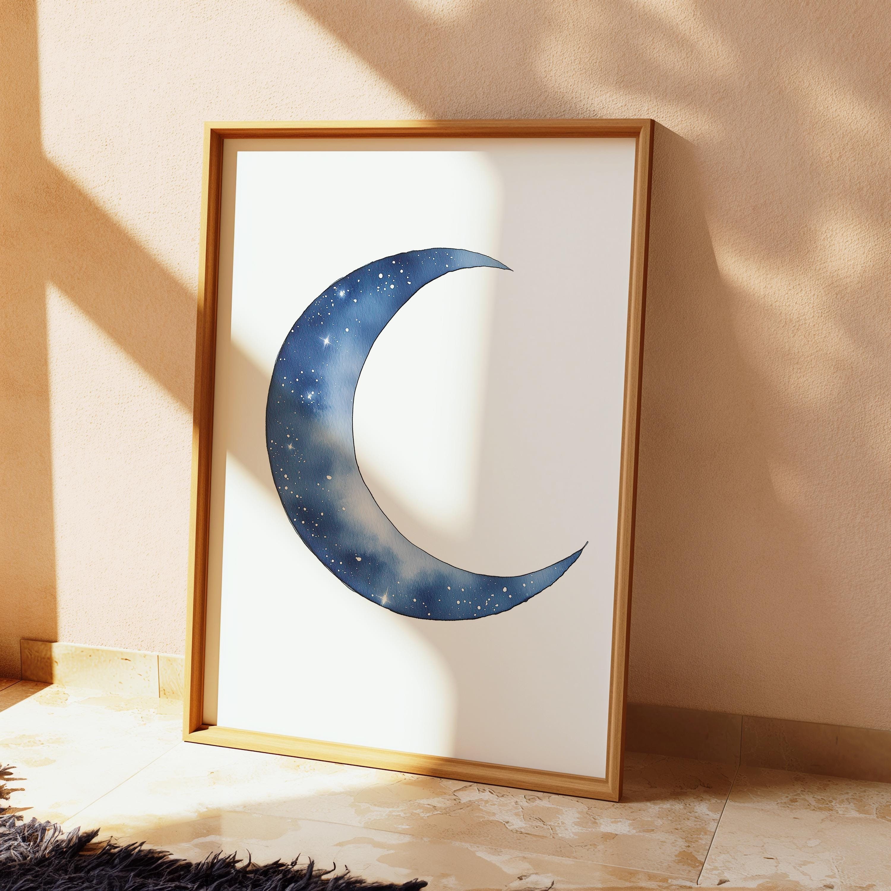 Dreamy Crescent Blue Moon Art Print Perfect for Nurseries, Celestial ...