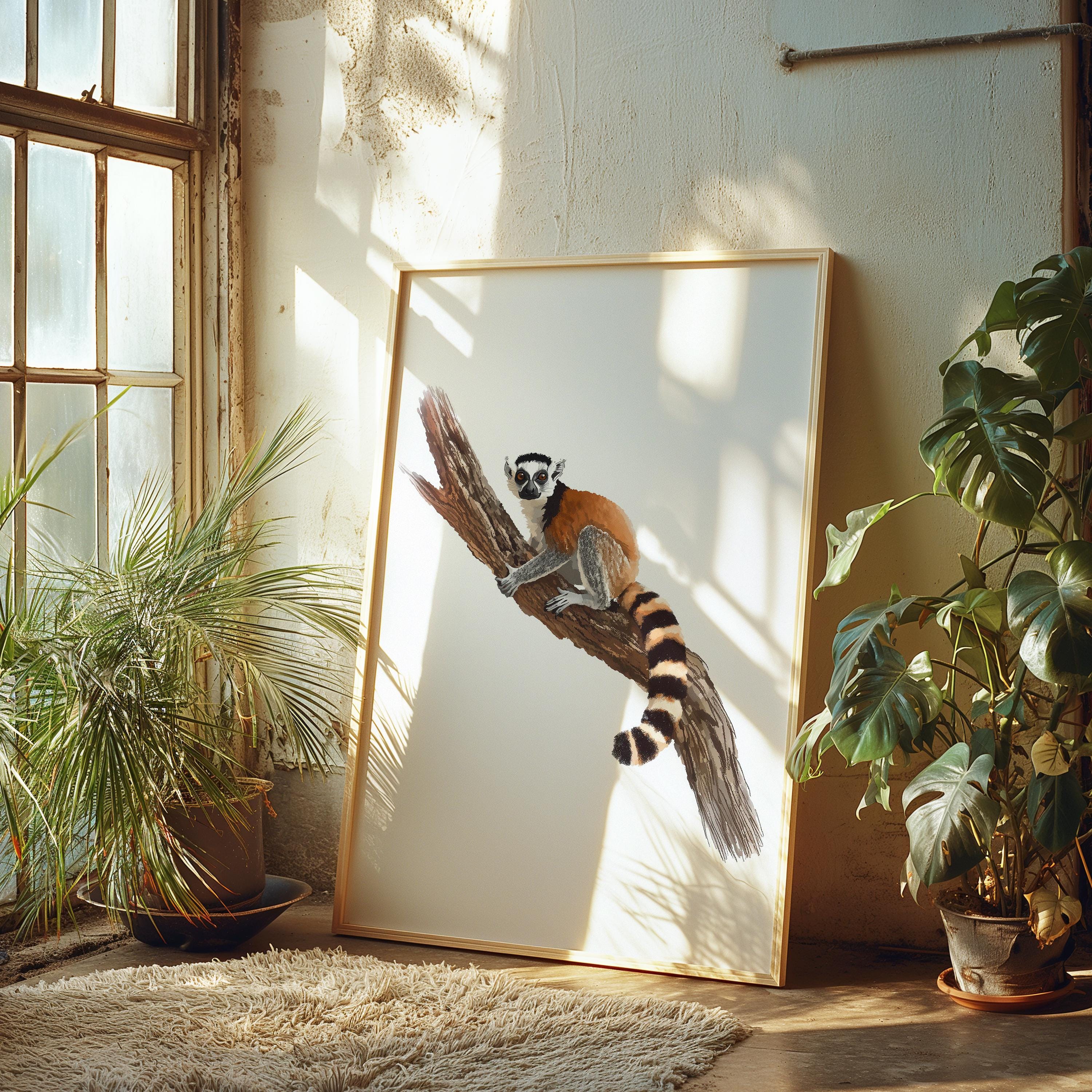Vibrant Watercolour Lemur Art Print | Exotic Wildlife Wall Decor ...