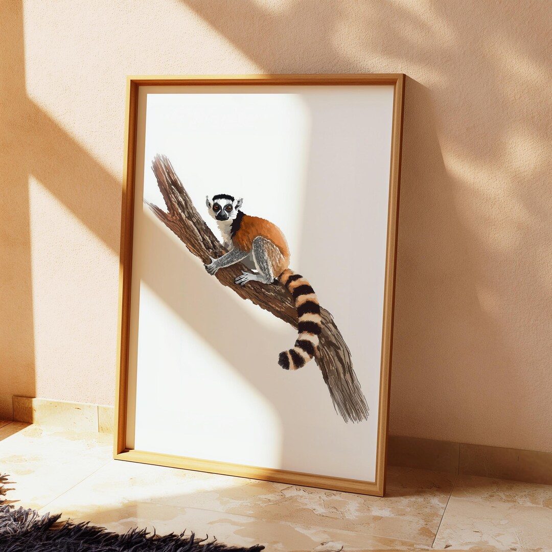 Vibrant Watercolour Lemur Art Print | Exotic Wildlife Wall Decor ...