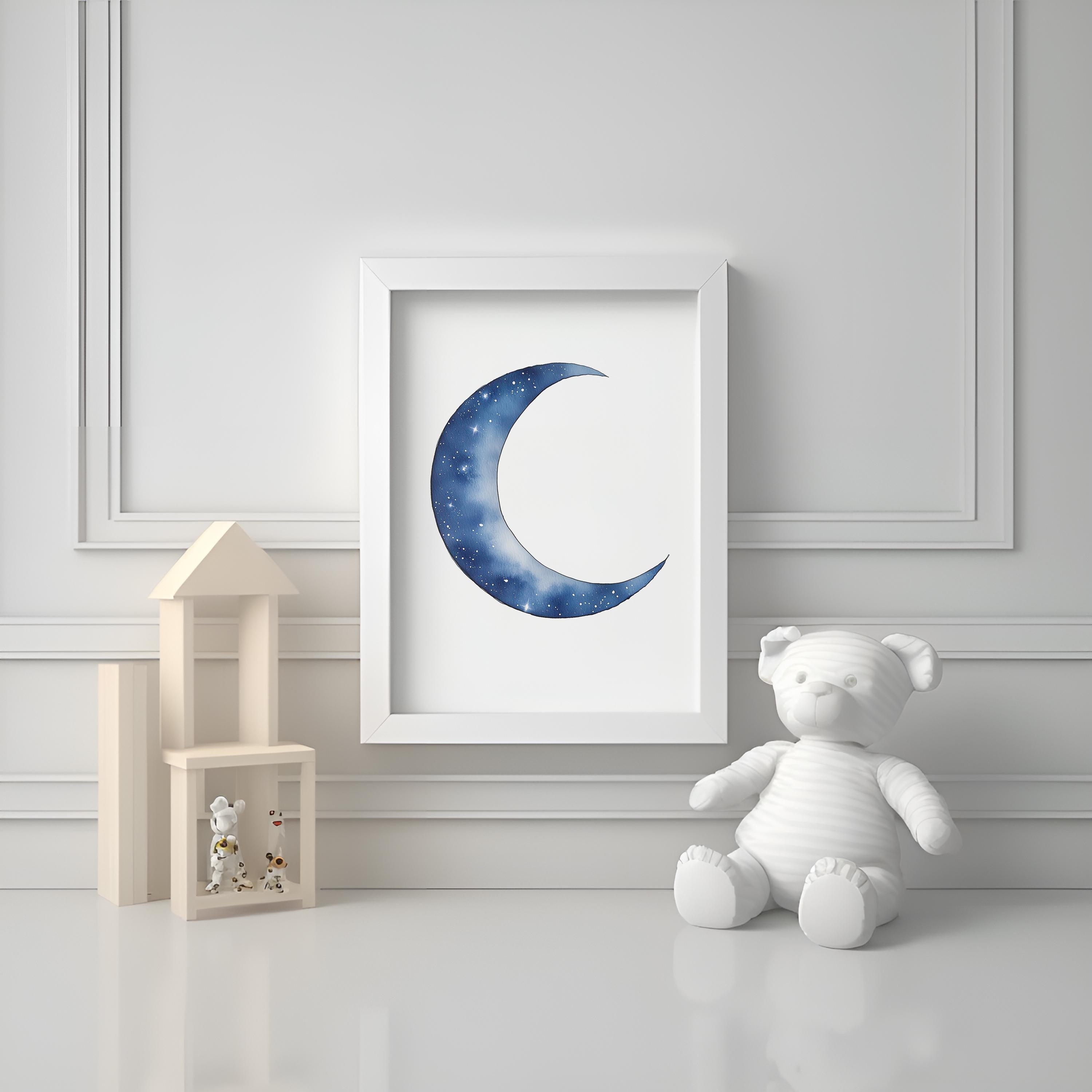 Dreamy Crescent Blue Moon Art Print | Perfect for Nurseries, Celestial ...