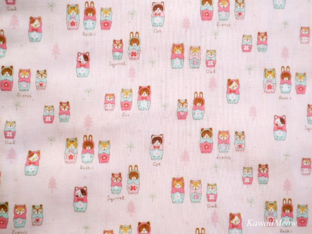 Scrap / Japanese Double Gauze - Animal Doll on Pink - 54cm X 107cm (21 ...