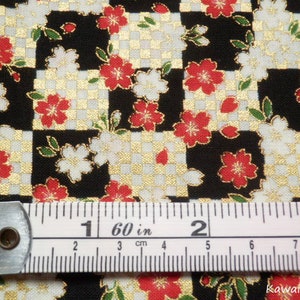 Japanese Kimono Fabric - Checkered Pattern Sakura Cherry Blossoms on ...