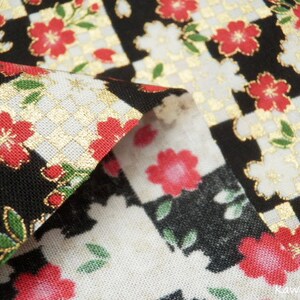 Japanese Kimono Fabric - Checkered Pattern Sakura Cherry Blossoms on ...