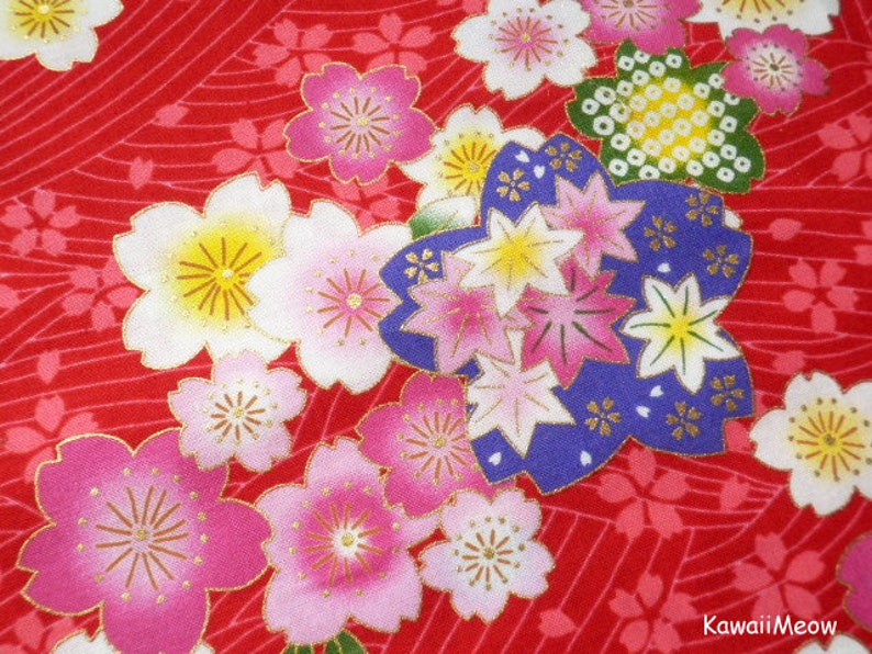 Japanese Kimono Fabric Sakura Cherry Blossoms on Red Fat - Etsy