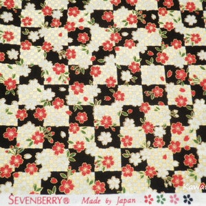 Japanese Kimono Fabric - Checkered Pattern Sakura Cherry Blossoms on ...