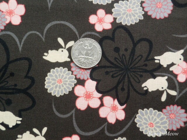 Beautiful Kimono Fabric Sakura Rabbits on Dark Gray Half | Etsy
