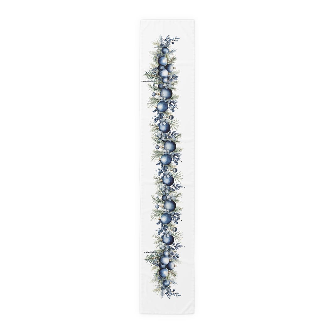 Holiday Ornament Table Runner Winter Pine & Baubles Holiday Decor 16" X ...