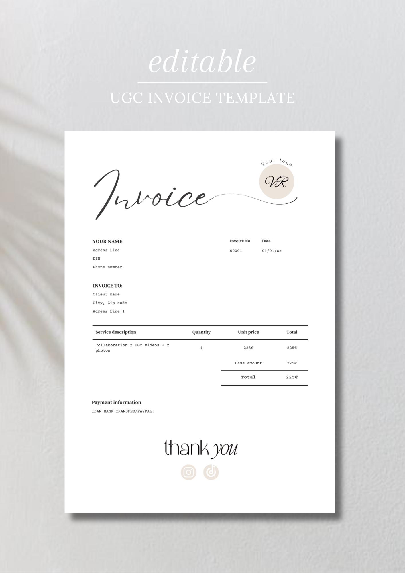 UGC INVOICE TEMPLATE - Etsy