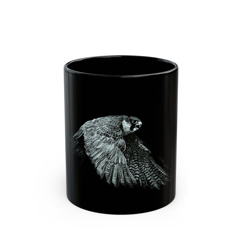 Falcon Mug, Custom Bird Coffee Cup, Black Ceramic Tea Mug, Nature Lover ...