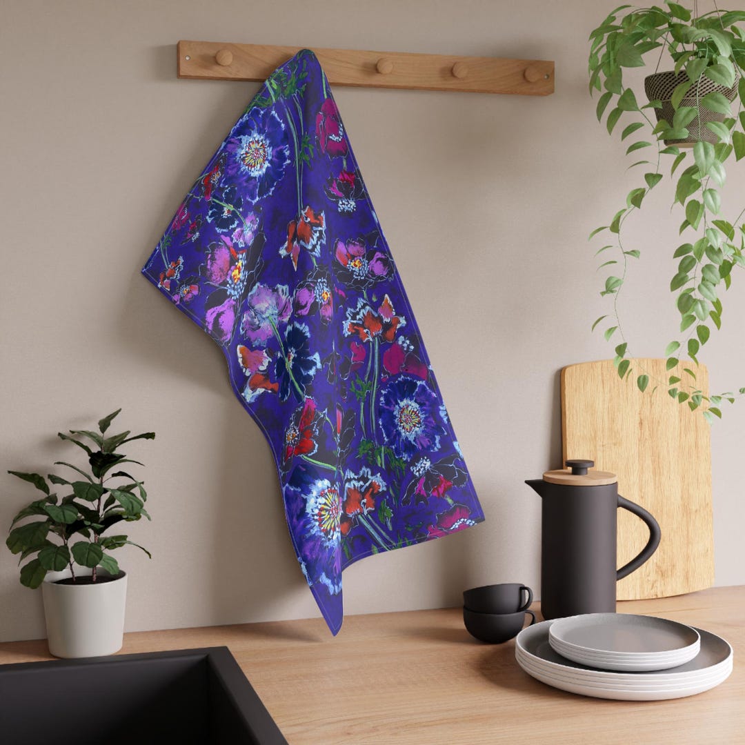 Blue Floral Tea Towels, Beautiful Painting, Kitchen Decor, Cotton Dish ...