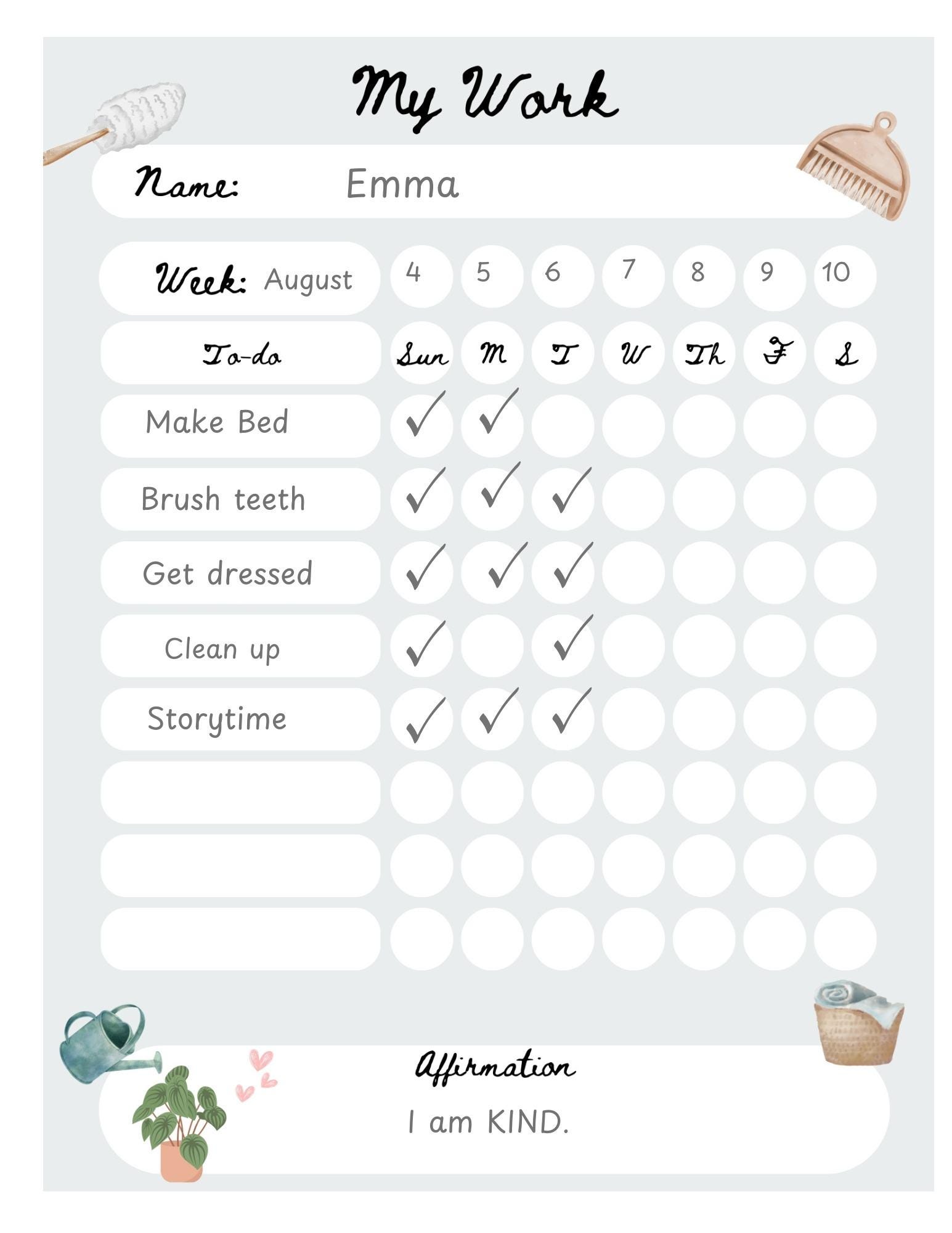 Montessori Friendly Daily Chore Chart Portrait - 8.5 X11 | Kids’ Chore ...