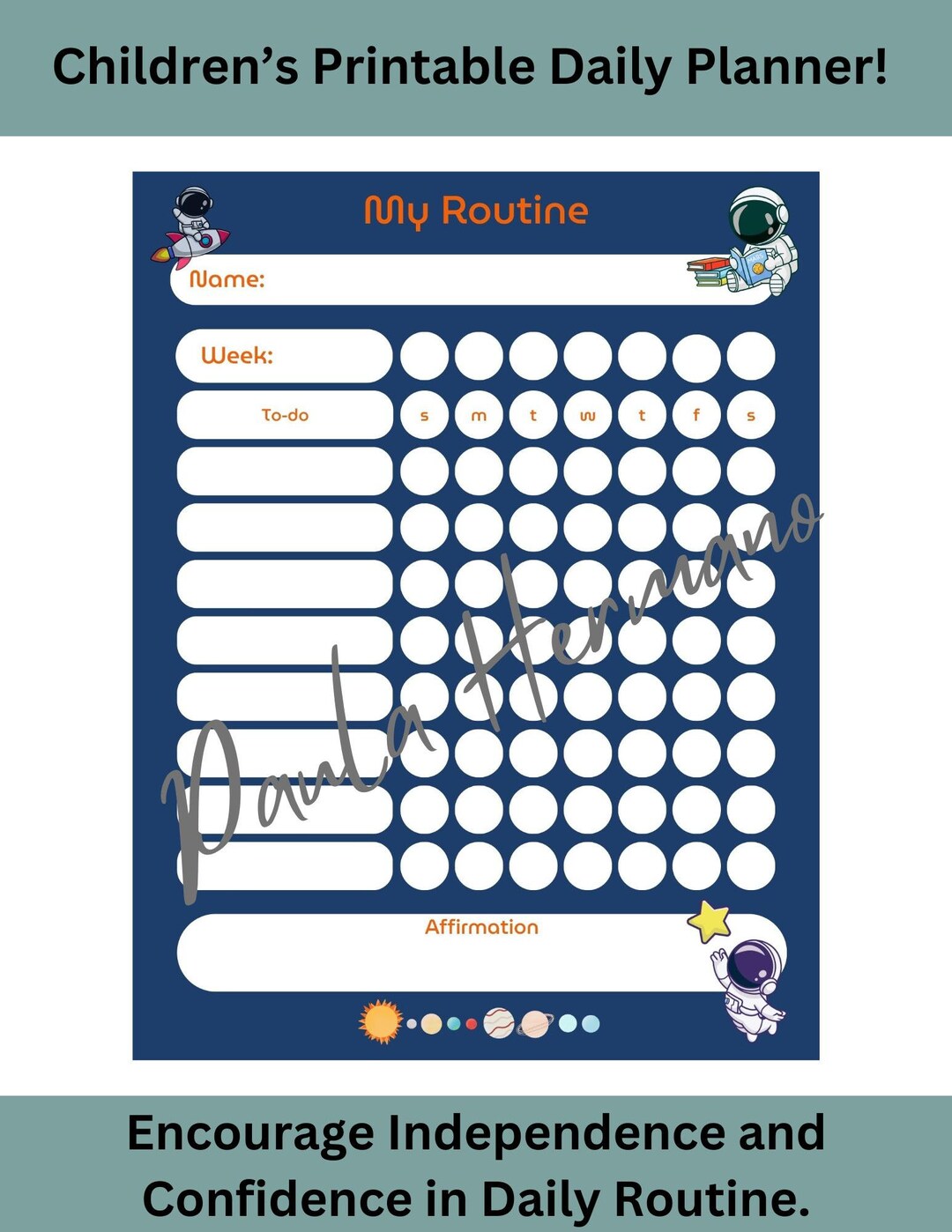 Astronaut Daily Chore Chart Portrait - 8.5 X11 | Kids Chore Chart ...