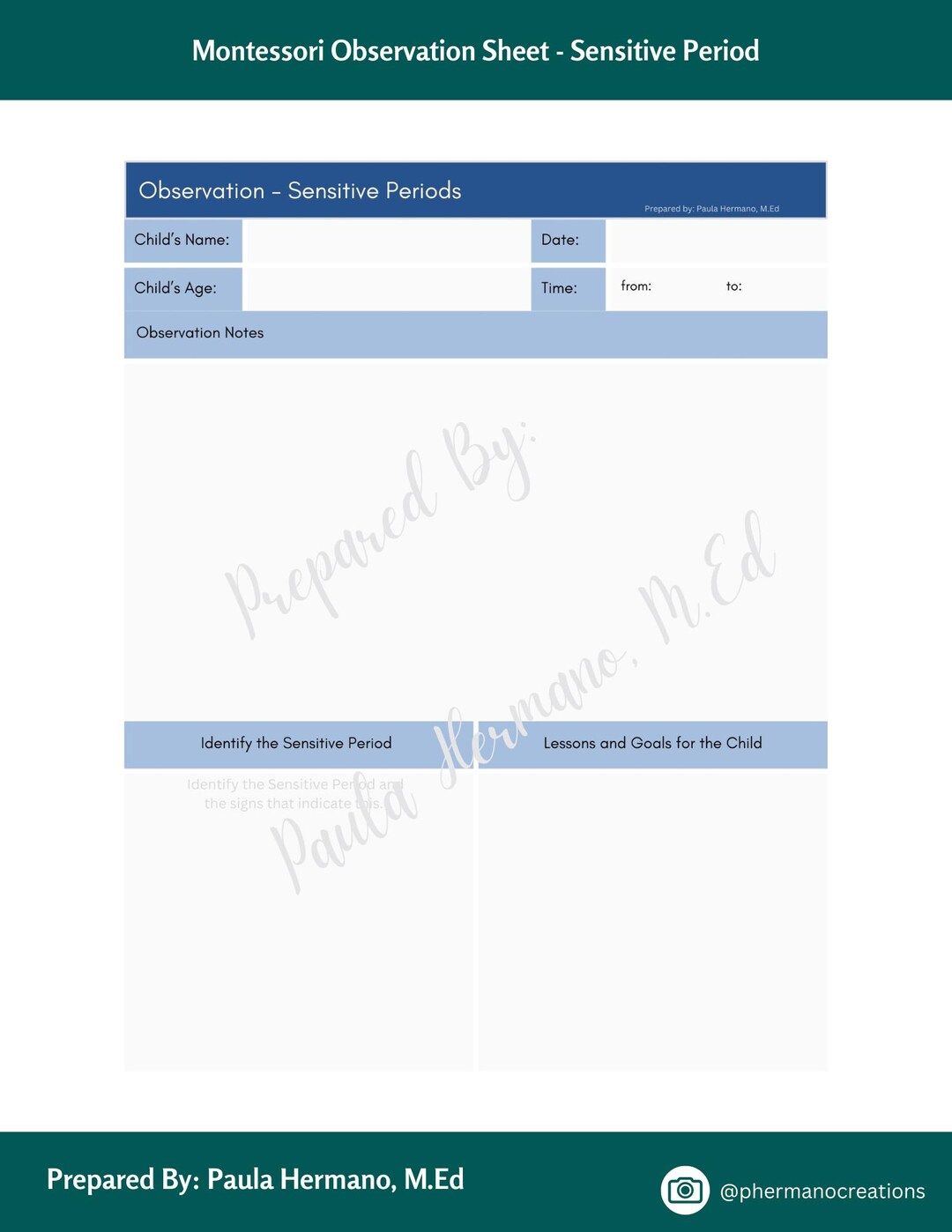 Montessori Observation Sheet - Sensitive Period | Teacher Training ...