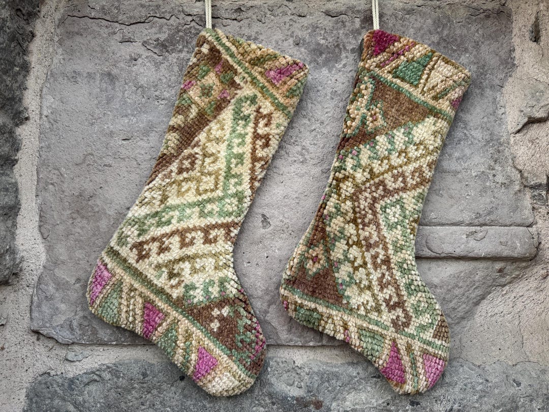 Christmas Rug Stocking - Set of 2 Vintage Stocking - Kilim Santa ...