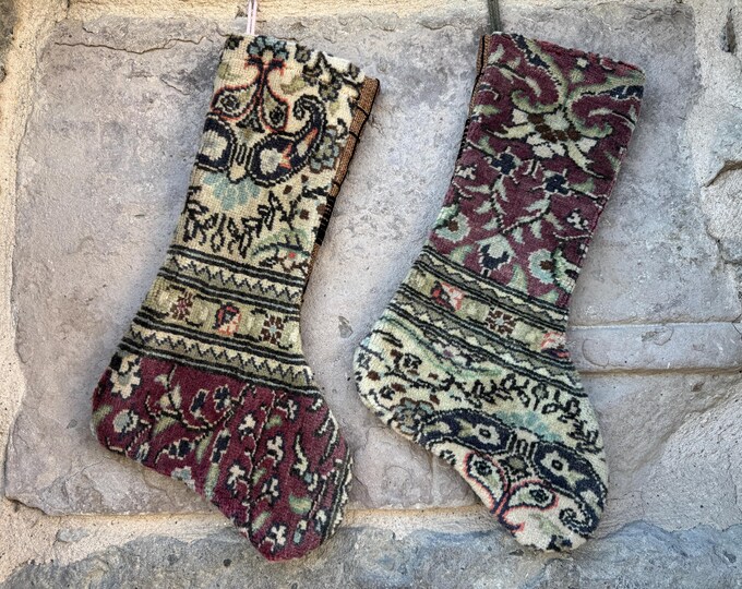 Antique Rug Stocking, Handmade Kilim Stocking, Christmas Decor, 7x18 ...