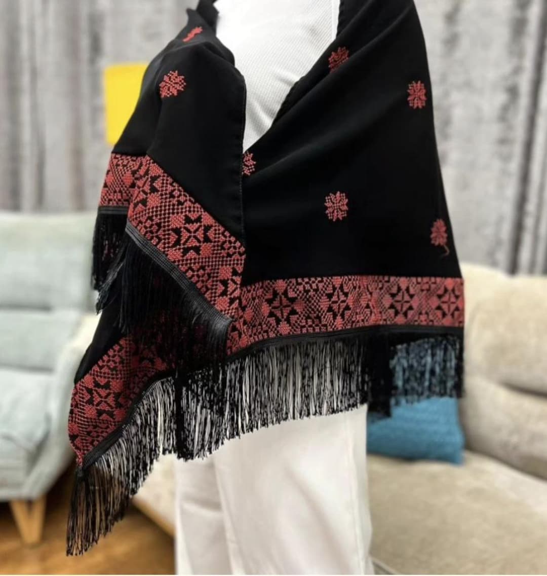 Palestinen Embroidery Cross Stitch Tatreez Shawl, Machine Embroidery ...
