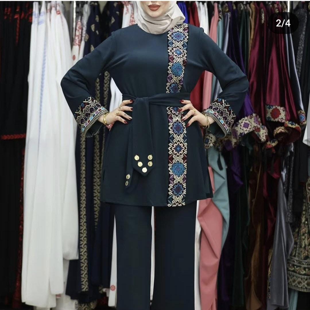 Palestinian Embroidered Three-piece Set | Traditional Floral Embroidery ...