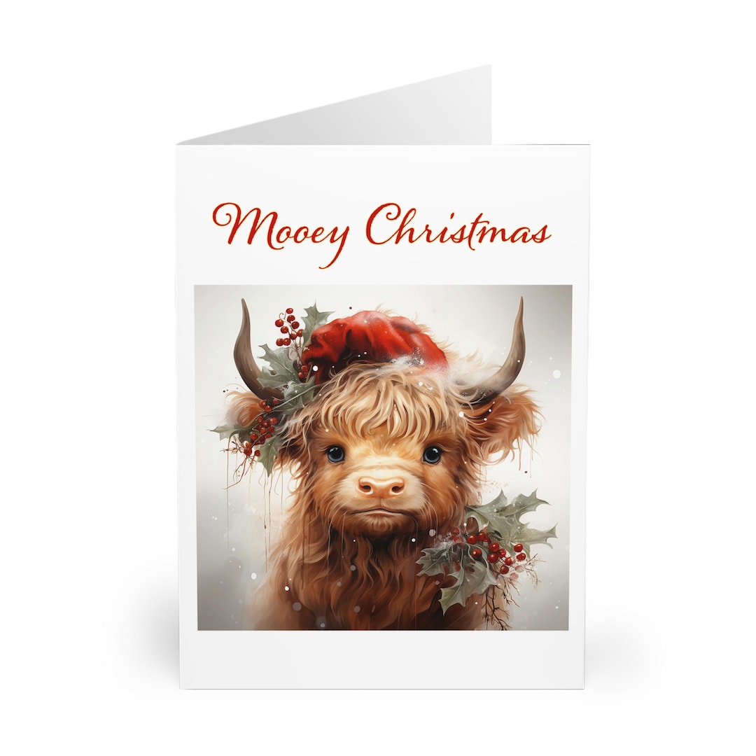 Cute Highland Cow Christmas Cards pack of 5, Christmas Highland Cow ...