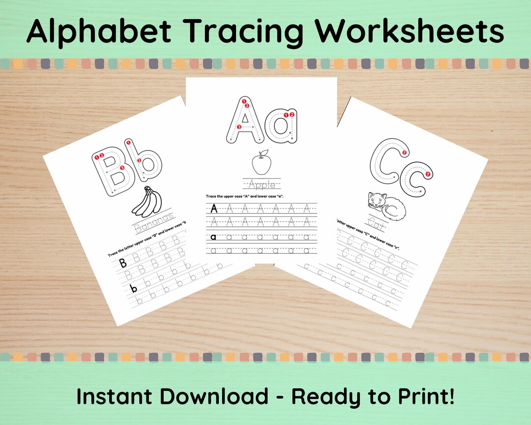 Alphabet Tracing Worksheets | Printable | 26 Pages, A - Z - Etsy