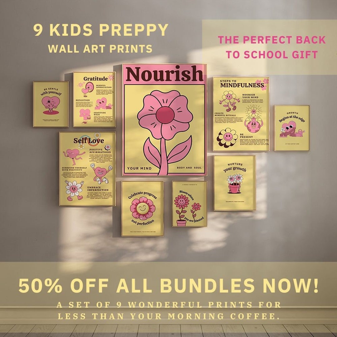 Girls Preppy Affirmation Wall Art Set Preppy Posters for Christmas Gift ...