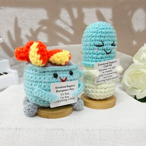 Crochet Dumpster Fire/chill Pill Toy,emotional Support Gift,happy Pill ...