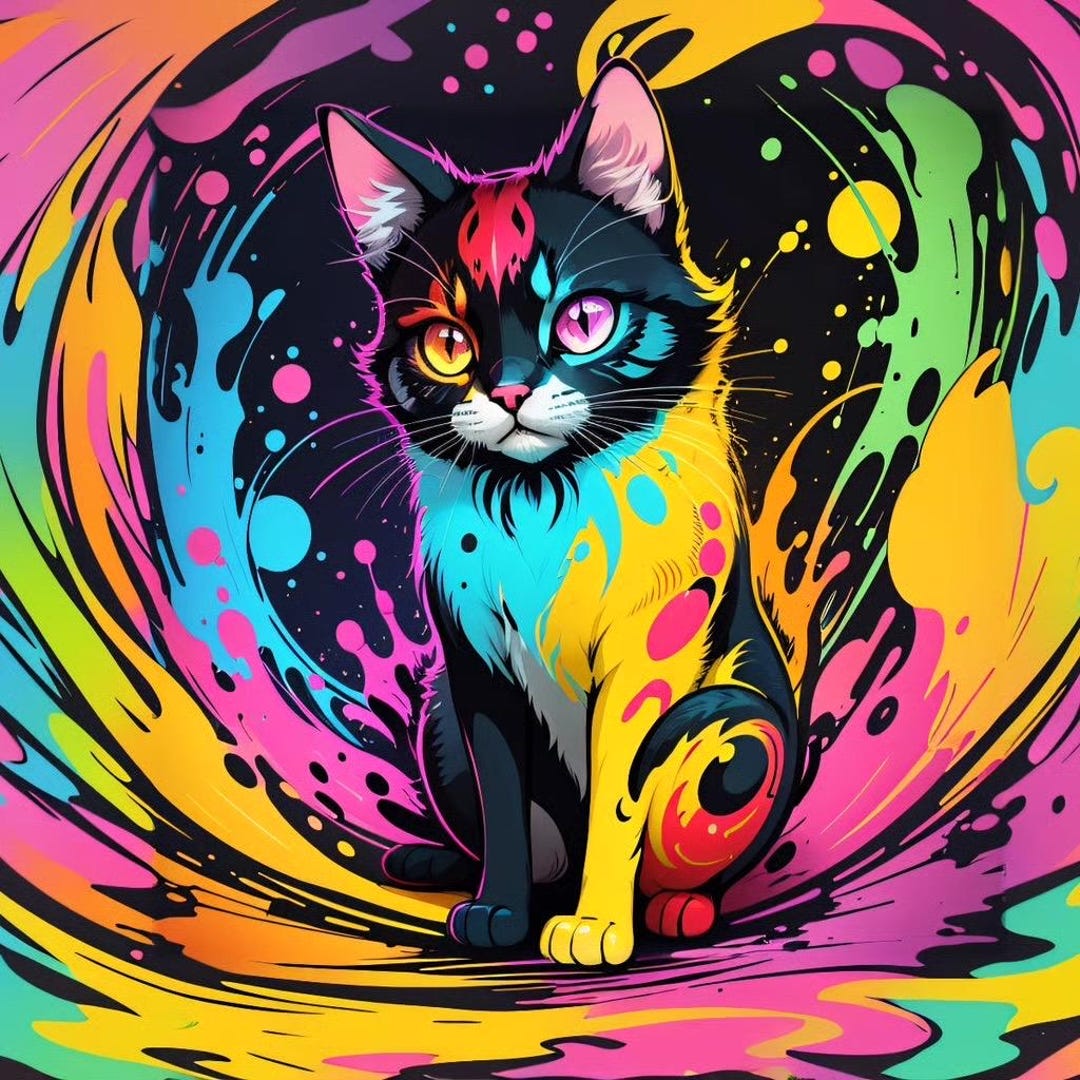 Color Splashed Cat DIY 5D Full Round Drill Diamond Painting - Etsy