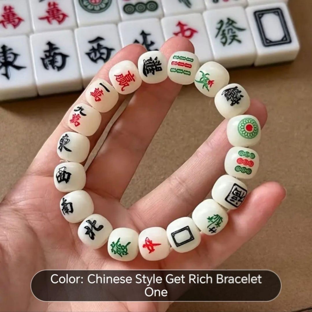 Handcrafted Chinese Mahjong Tile Bead Bracelet White Beads With Red ...